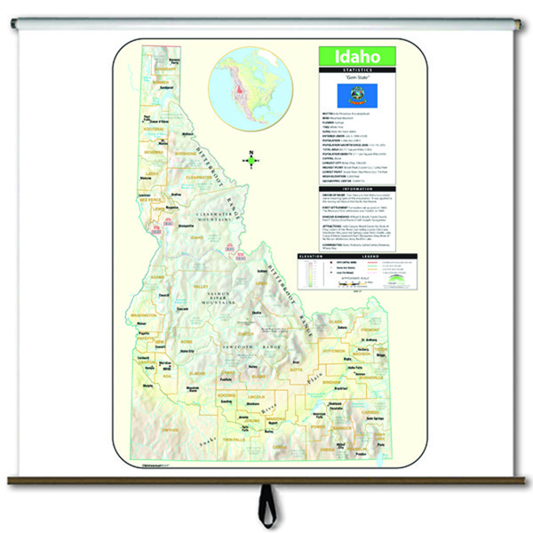 Idaho Large Scale Shaded Relief Wall Map on Roller - Maps & Atlases