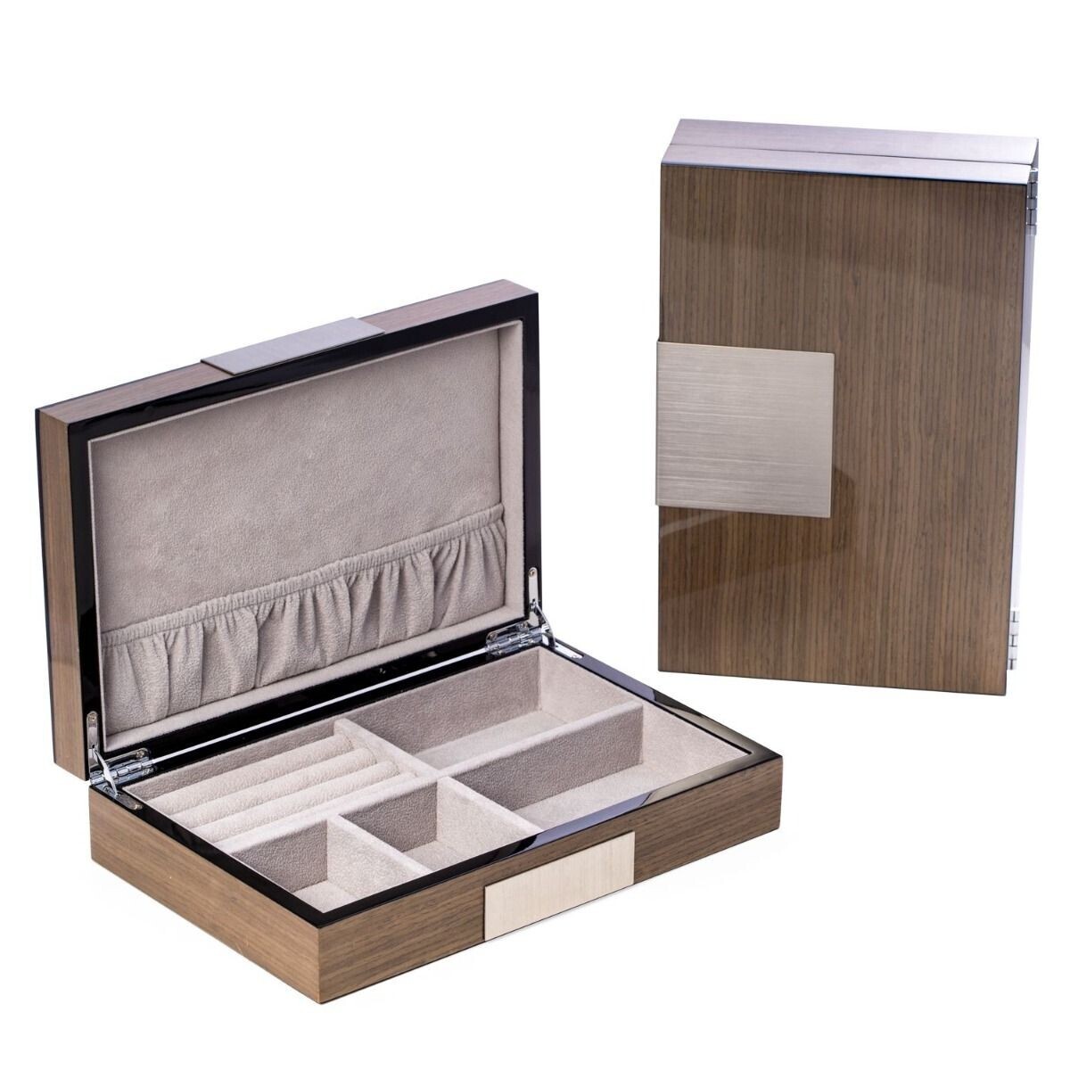 Lacquered Ash Wood Valet Box with Stainless Steel Accents & Multi ...