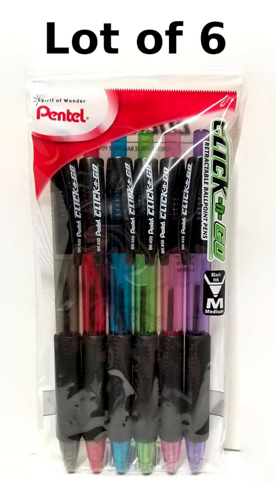 NEW Pentel Click-N-Go 6x6-PACKS Retractable Ballpoint Pen BLACK INK ...