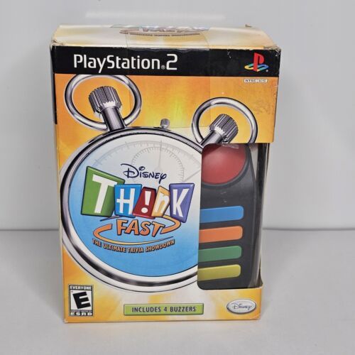 Sony Playstation PS2 Disney Think Fast Trivia Game + 4 Quiz Buzzers NEW ...