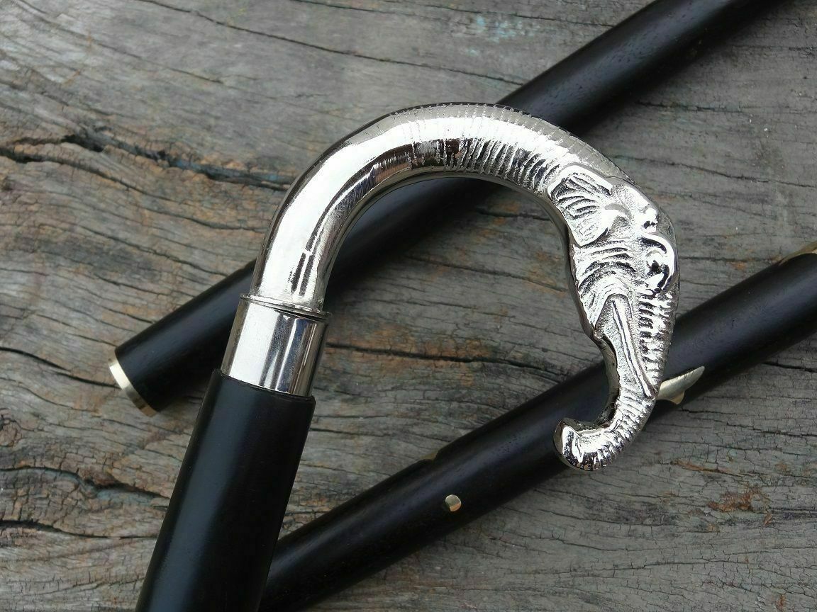 Brass Designer Elephant Head Handle Walking Canes Wooden Walking Stick ...