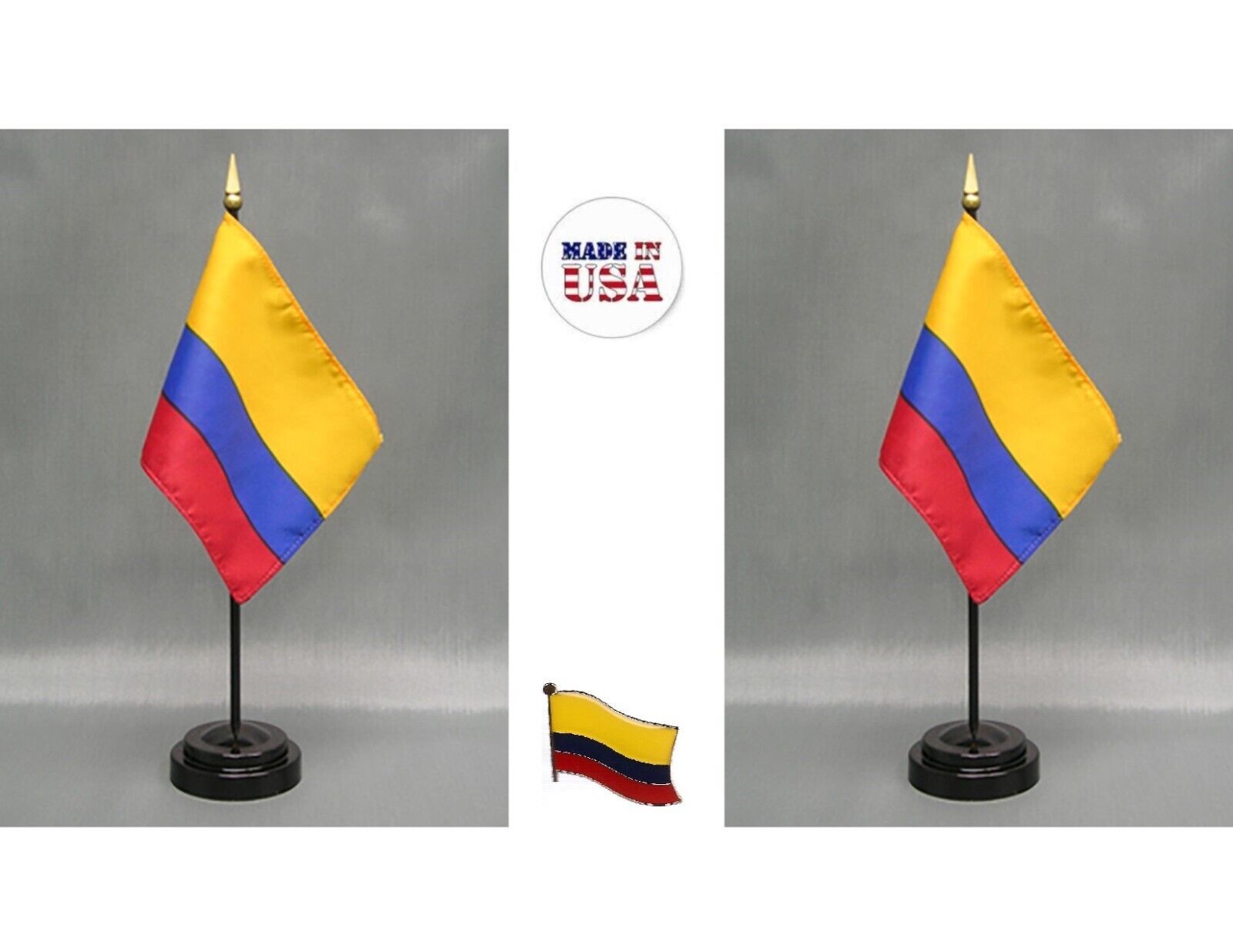 Made in The USA--2 Columbia Rayon 4"x6" Desk Flags with two black bases ...