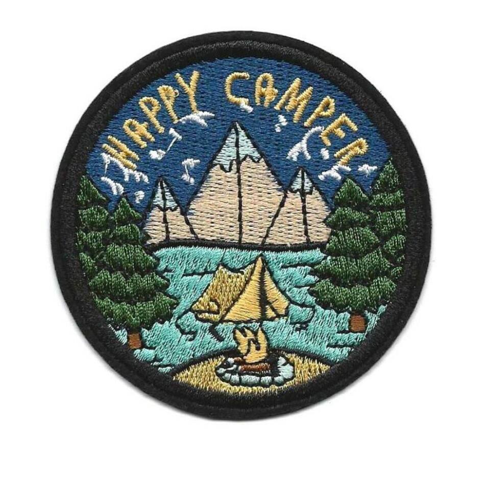 HAPPY CAMPER IRON ON PATCH 3" Outdoor Adventure Camping Embroidered ...