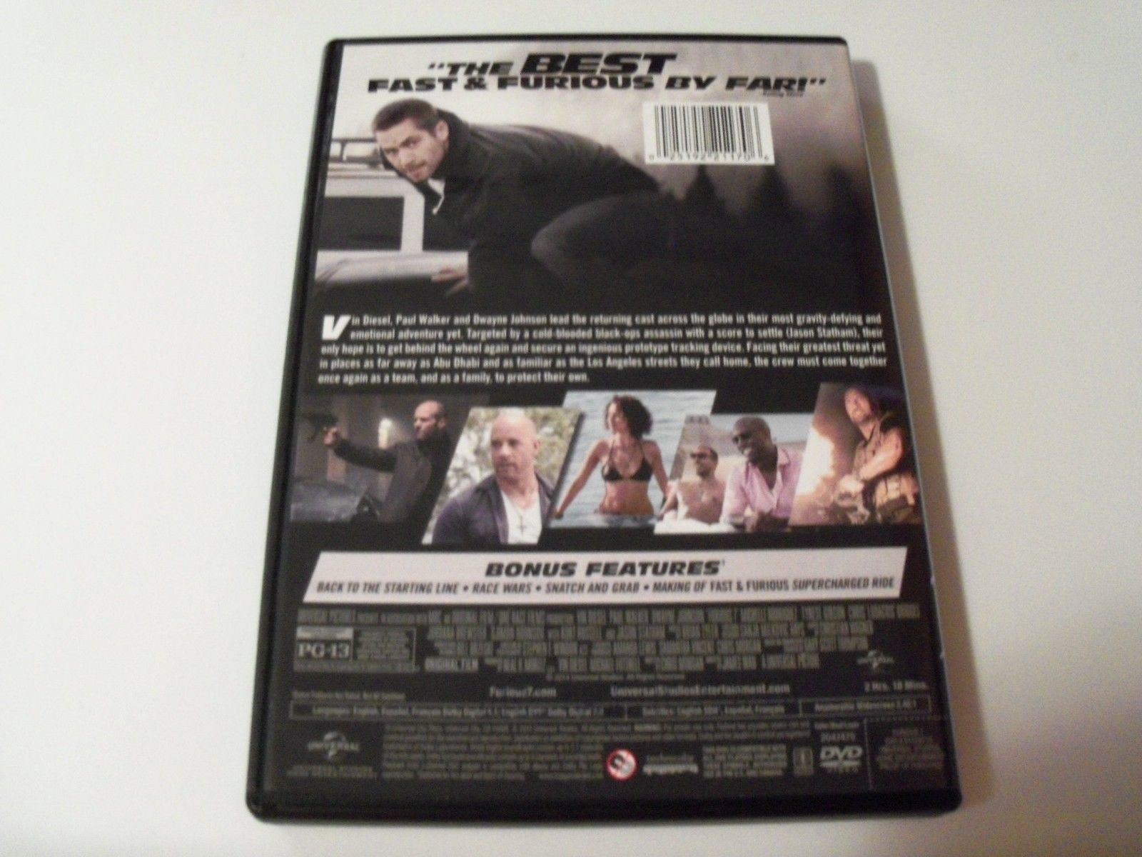 Furious 7 DVD Widescreen Vin Diesel Paul Walker Dwayne Johnson Tony Jaa ...