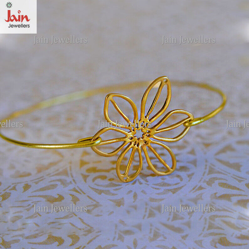 18 Kt, 22 Kt Real Solid Yellow Gold Daisy Flower Hinge Bangle Bracelet ...