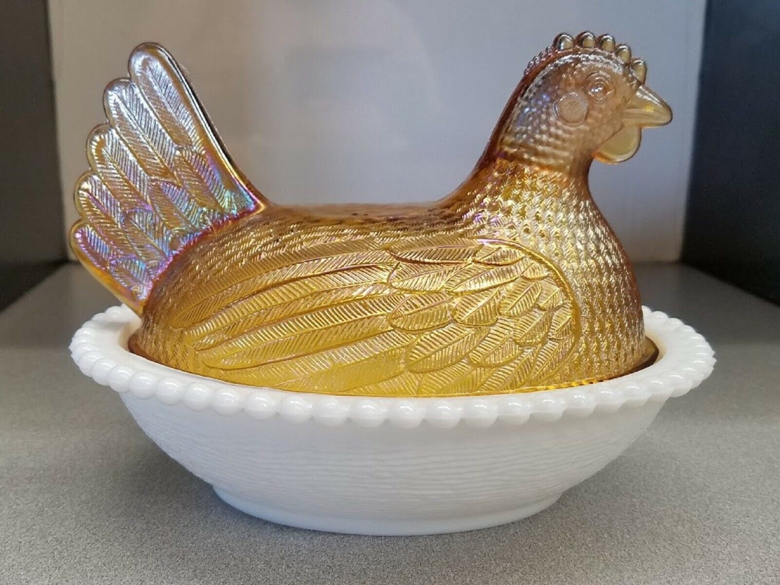 Indiana Glass Hen on Nest (The Heavenly HON) Marigold Carnival Glass ...