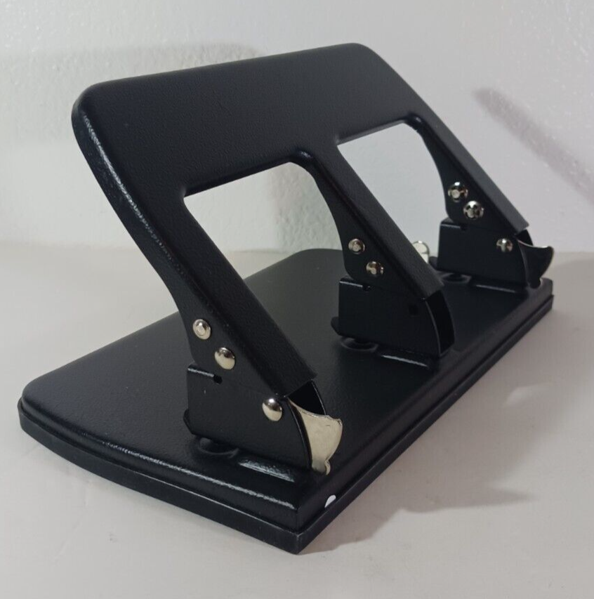3-Hole HEAVY-DUTY PAPER PUNCH Black w Paper Guide & Collection Tray ...