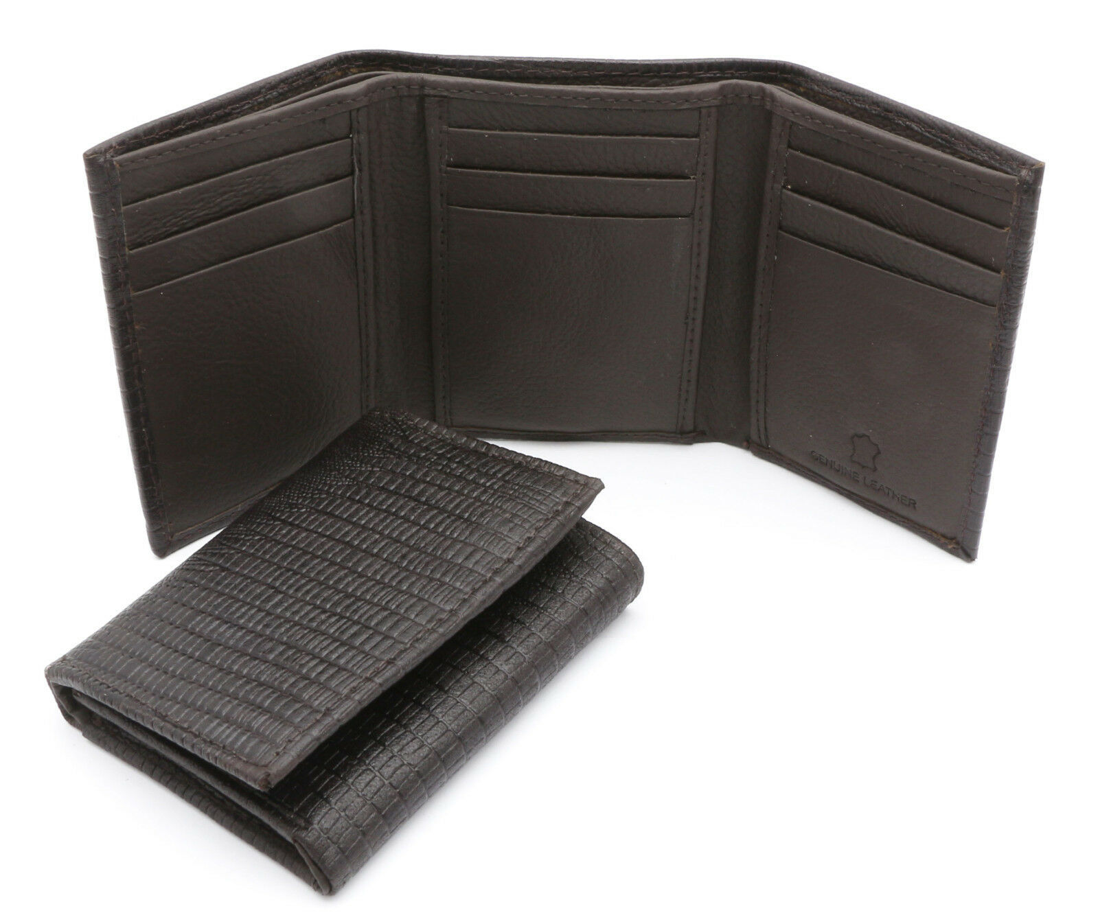 Trifold Dark Brown Genuine Leather Wallet with a Scale Texture Design ...