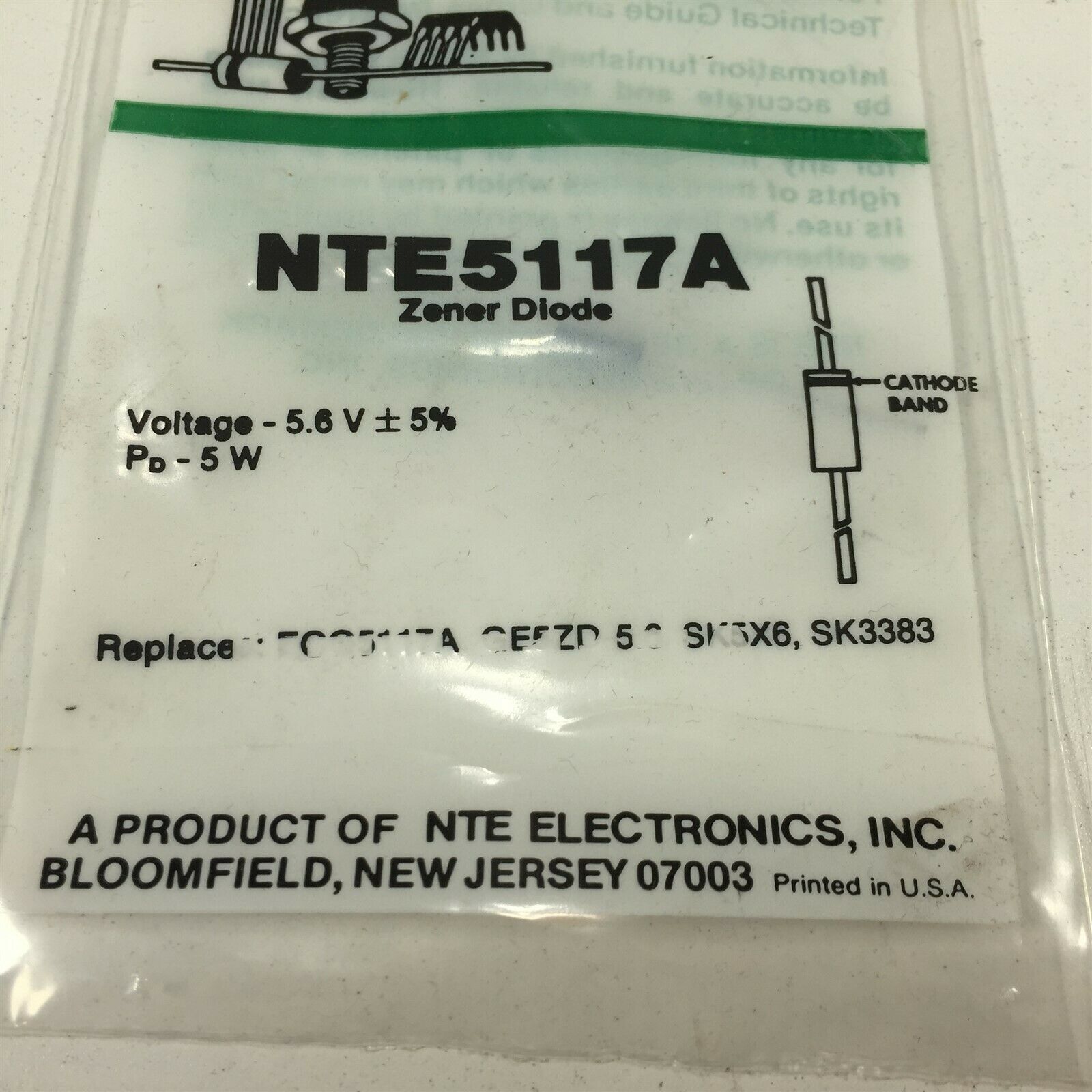 (6) NTE NTE5117A Zener Diode, 5 Watt - Lot of 6 - Diodes & Rectifiers