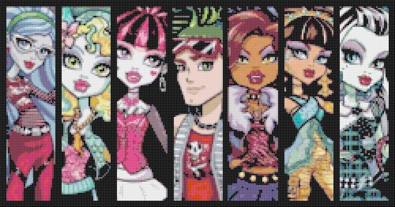 Counted Cross stitch pattern - 7 monster high bookmark 242 x 123 ...