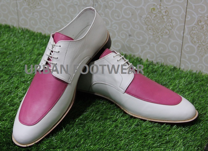 New Handmade Mens Formal Shoes Two Tone Pink & White Leather Lace Up ...