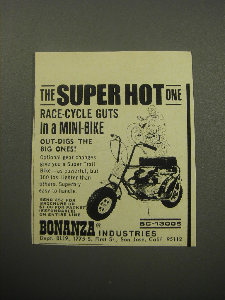 1969 Bonanza BC-1300S Mini-Bike Ad - The Super Hot One - 1980-89