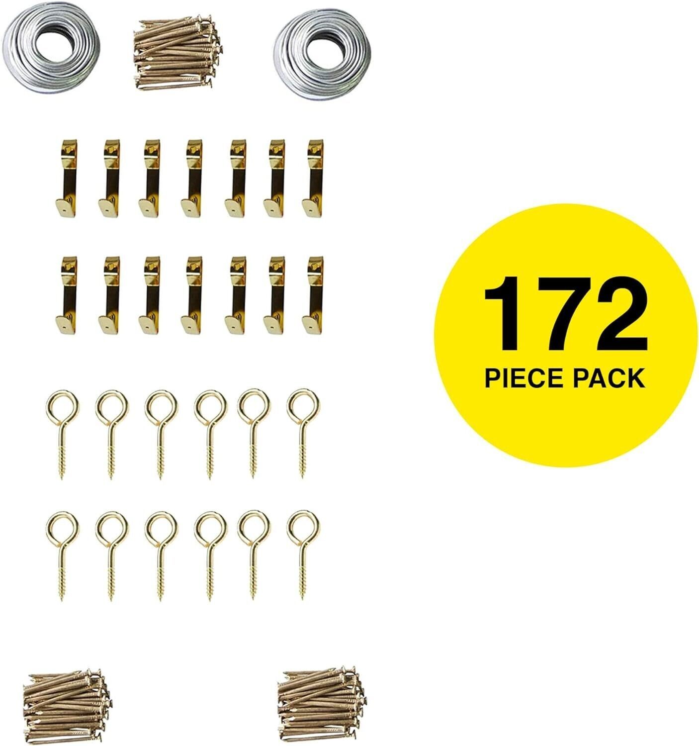 Picture Hanging Kit 172pk - Photo Frame Hooks Brass Nails Wire Complete ...