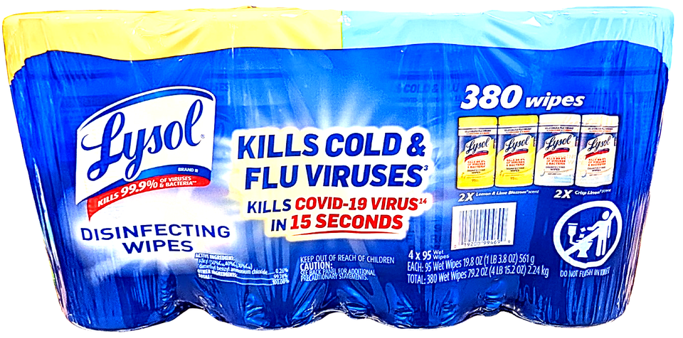 Lysol Disinfecting Wipes Variety Pack 4X95 Packs Total 380 Wipes