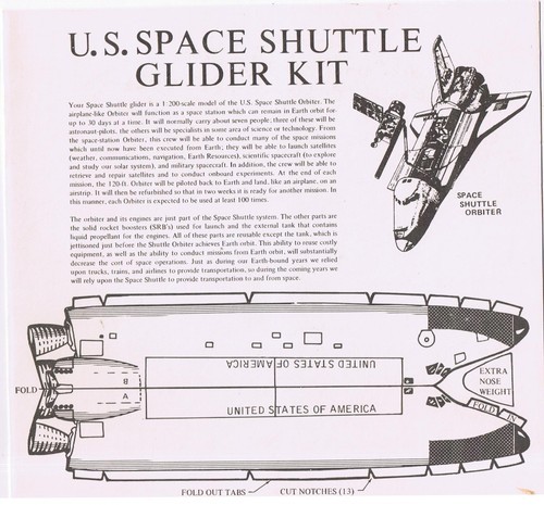 1982 NASA U.S. Space Shuttle Glider Kit 1:200 Scale Paper Model ...