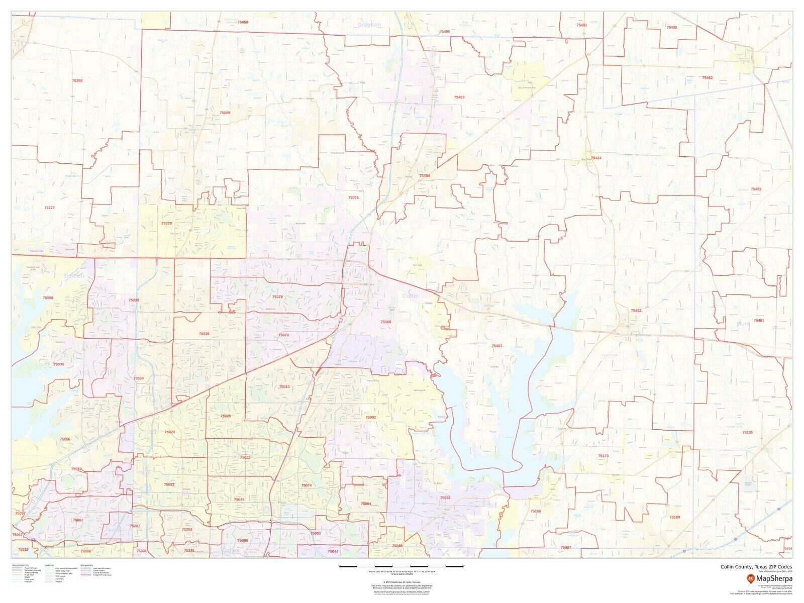 Collin County, Texas ZIP Codes Laminated Wall Map (MSH) - Maps & Atlases