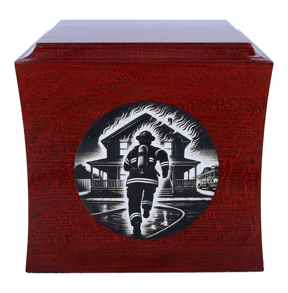 Firefighter tribute urn Wooden firefighter casket urn Custom ...