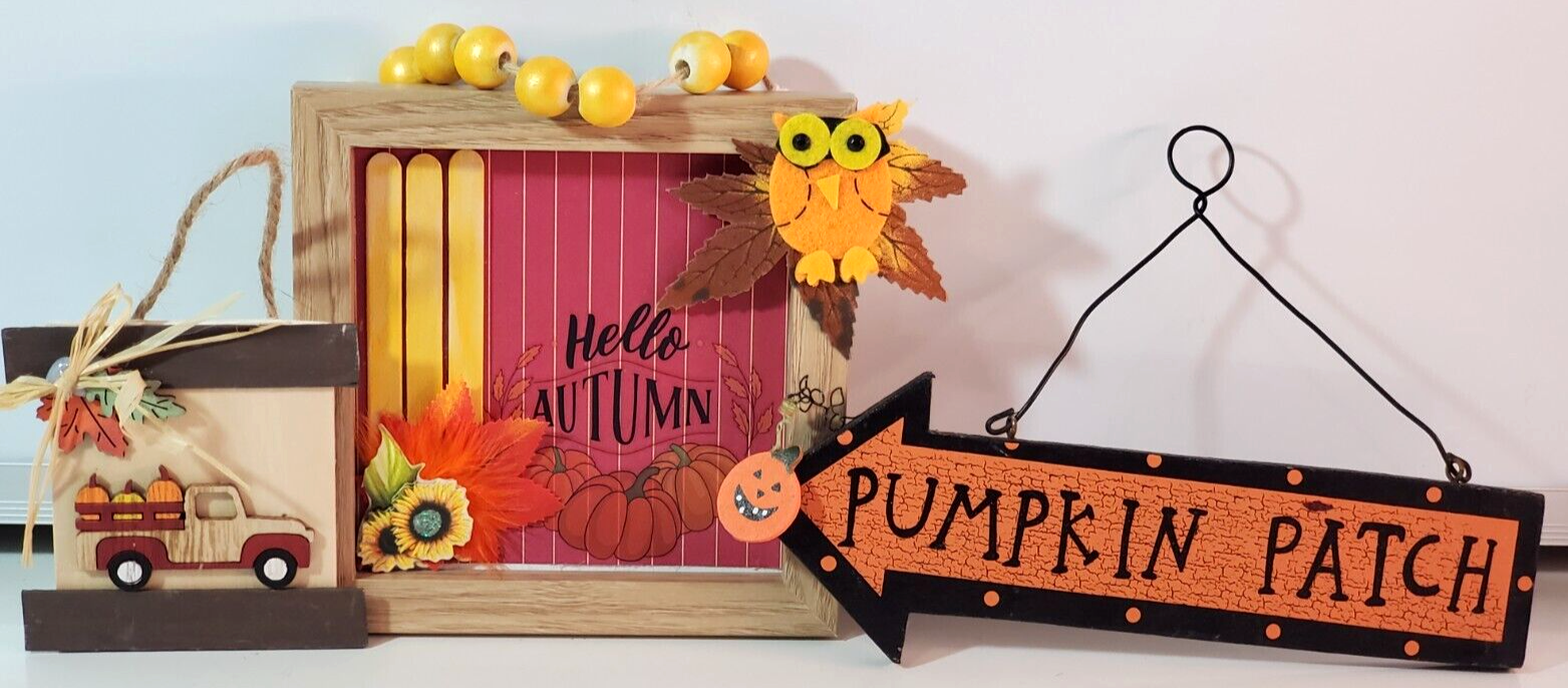 Fall Autumn Pumpkin Patch Sign Wall Decor set of 3 Small Signs Orange ...