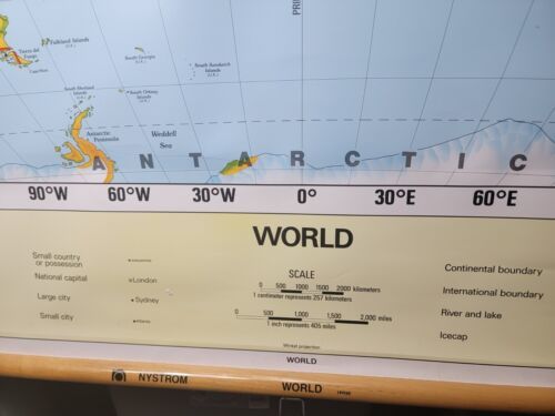 Vintage Nystrom World Map Pull Down Large Classroom Teach School 60 ...