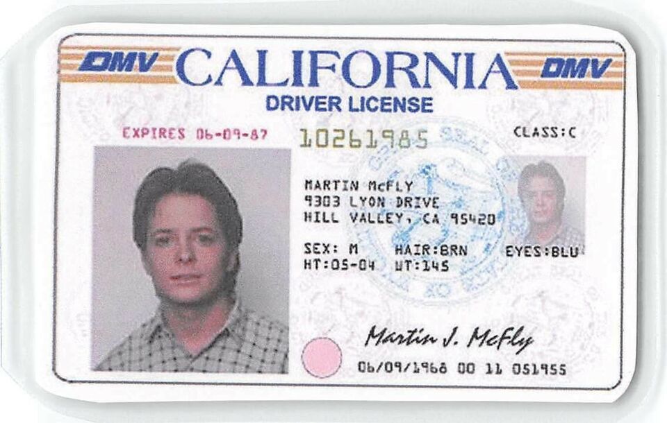 1985 Back To The Future Drivers License Prop Marty McFly Michael J. Fox ...