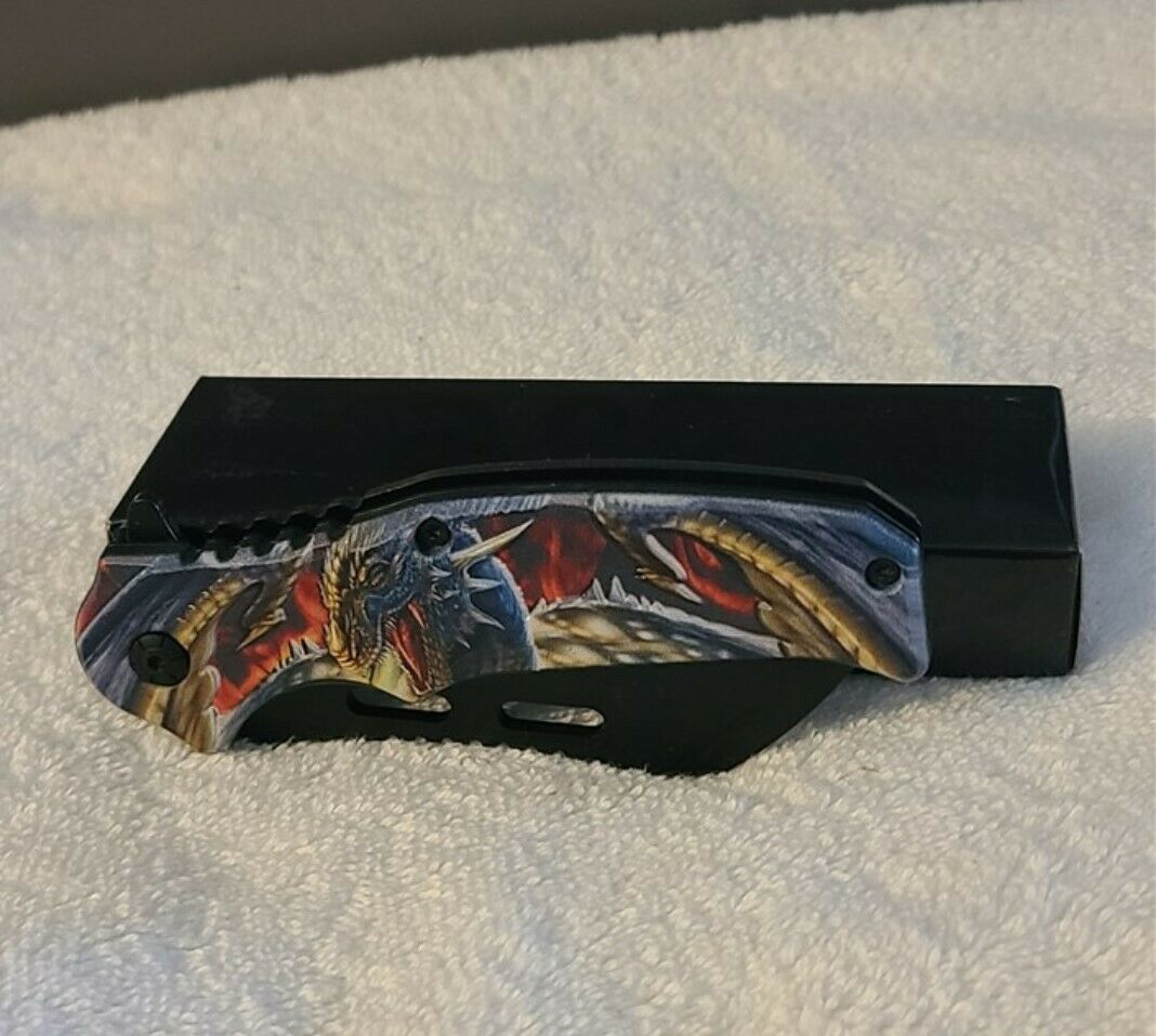 DRAGON FANTASY MYTHICAL SPRING ASSISTED KNIFE BLADE WITH BELT CLIP GREY ...