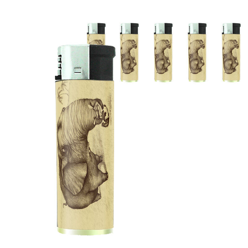 Elephant Art D40 Lighters Set of 5 Electronic Refillable Butane - Other