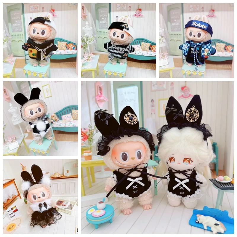 17cm Pendant Labubu Doll Dress Cute Labubu Doll Clothes Black Maid ...