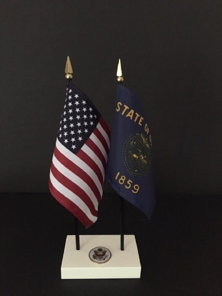 USA & Oregon 4"x6" Office Desk Flag Executive Set; 2 Flags, Base w/USA ...