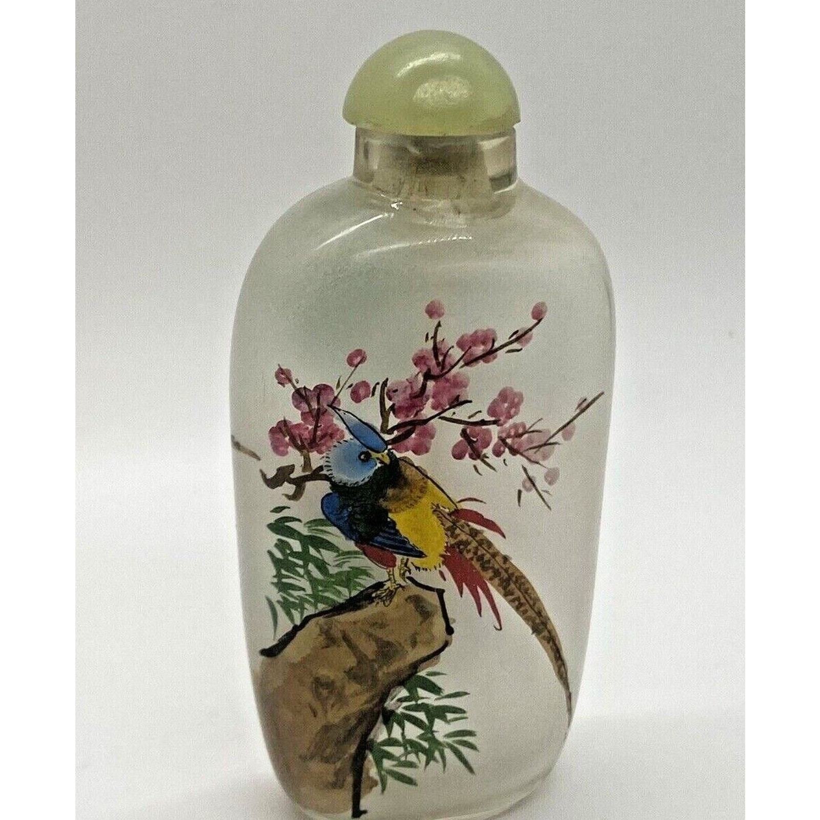 Antique Chinese Snuff Bottle | Inside Painted Glass | Birds & Cherry ...