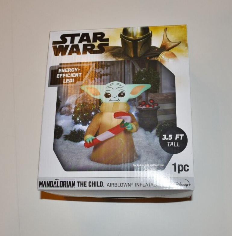 3.5' Airblown Lighted Inflatable Baby Yoda With Candy Cane Mandalorian ...