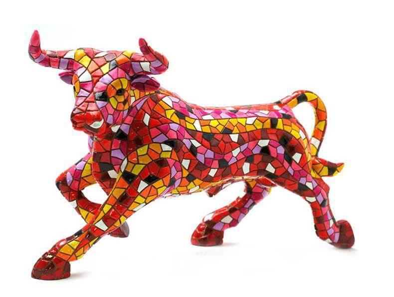 Barcino Bull Mosaic Red Hand Painted - Home Décor