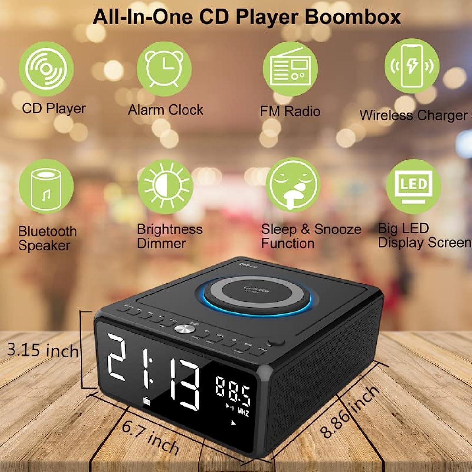 Cd Clock Radio, Cd Player Boombox With Remote, Dual Alarm Clock With ...