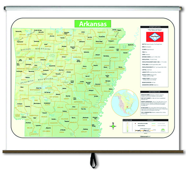 Arkansas Large Scale Shaded Relief Wall Map on Roller - Maps & Atlases