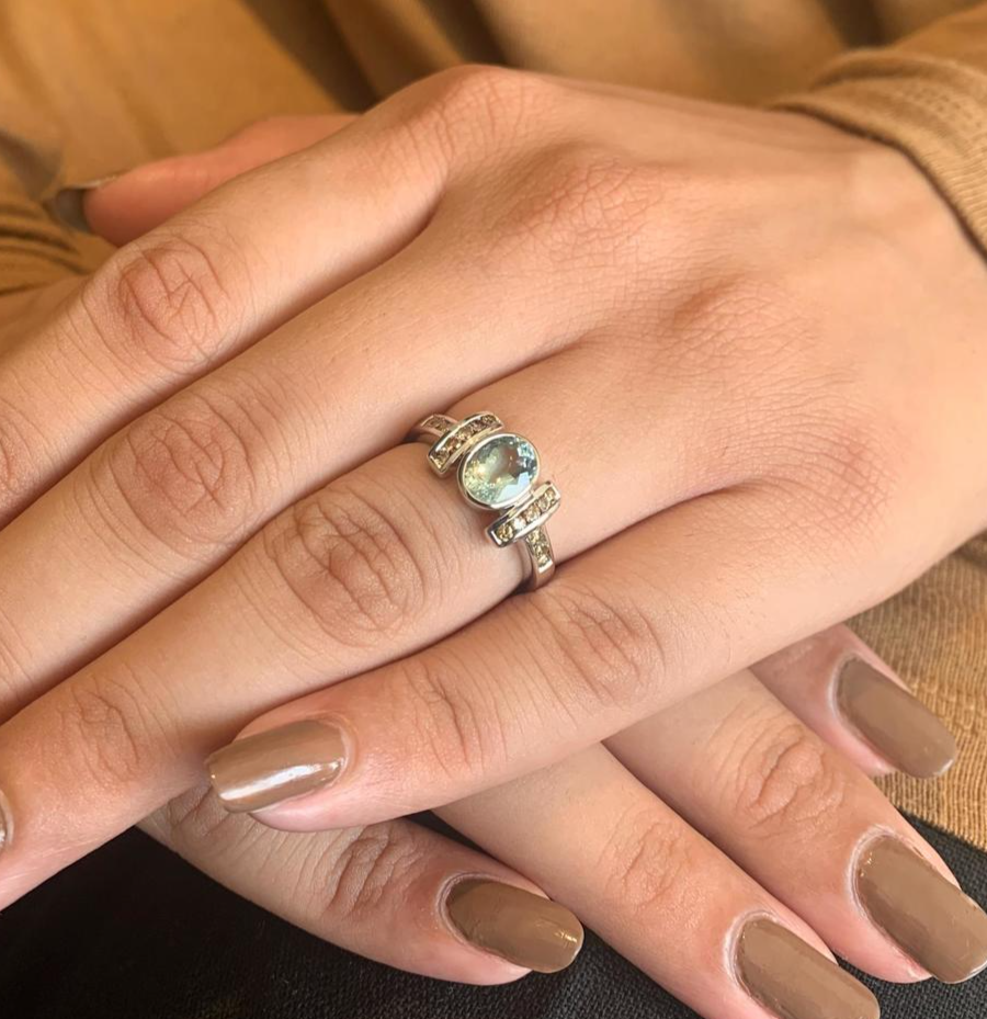 Natural Aquamarine Diamond Ring Unique Designer Sterling Silver ...