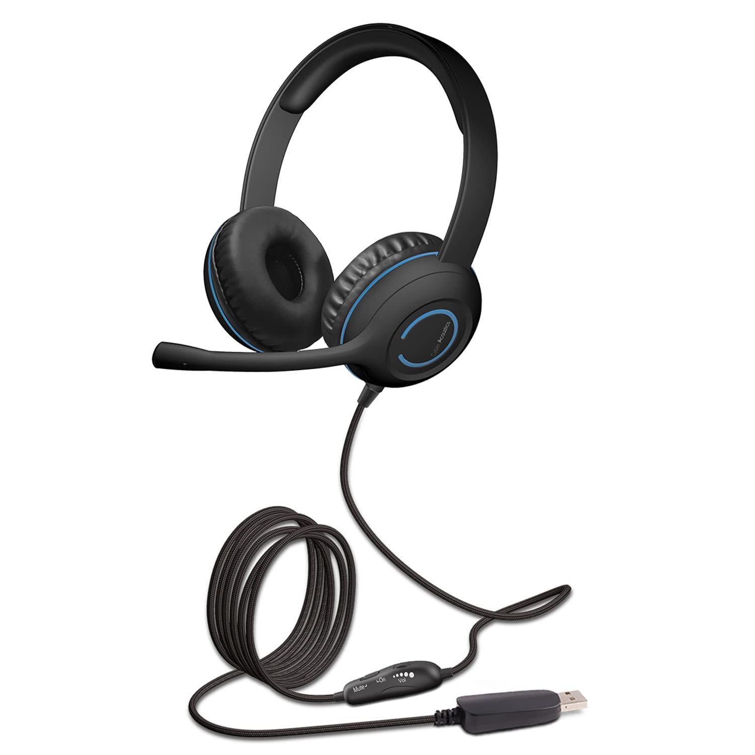 Cyber Acoustics Stereo USB Headset (AC-5008A), in-line Controls for Volume & Mic - Computer ...