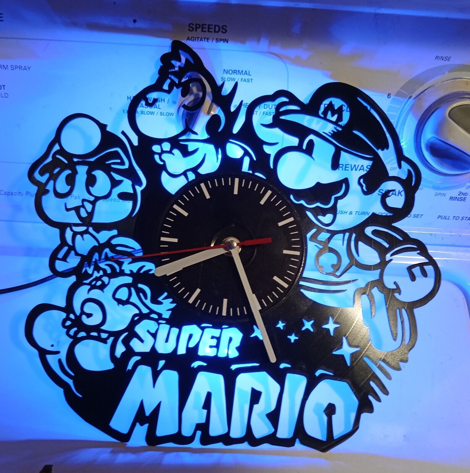 Super Mario Vinyl Record Wall Clock Home Art Decor W/Blue Lights - Wall ...