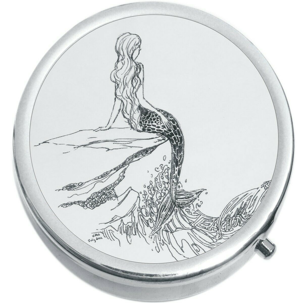 Outline Drawing Mermaid Medicine Vitamin Pill Box - Pill Boxes, Pill Cases