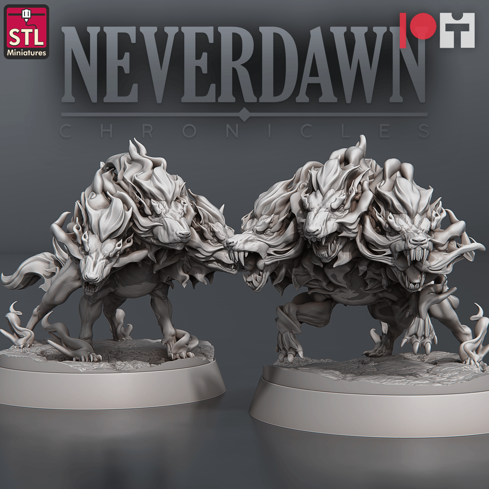 3D Printed STL Miniatures Pyromancers Cerberus 28 - 32mm War Gaming D&D ...