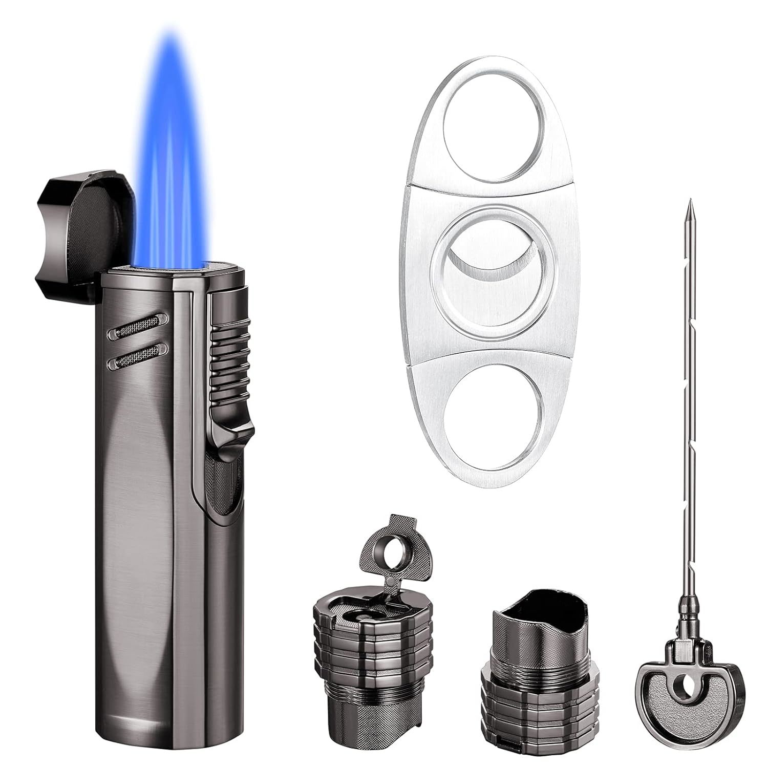 Cigar Torch Lighter, Triple Flame Refillable Butane Jet Lighter, Cigar ...