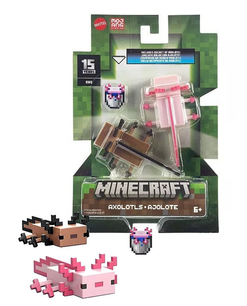 Minecraft Axolotls 3.25" Figure with Bucket of Axolotl! Mint on Card ...