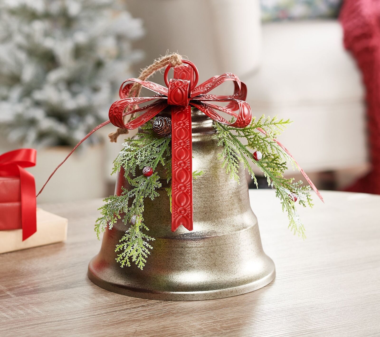 Barbara King Galvanized Hanging Holiday Bell in Red - Figurines