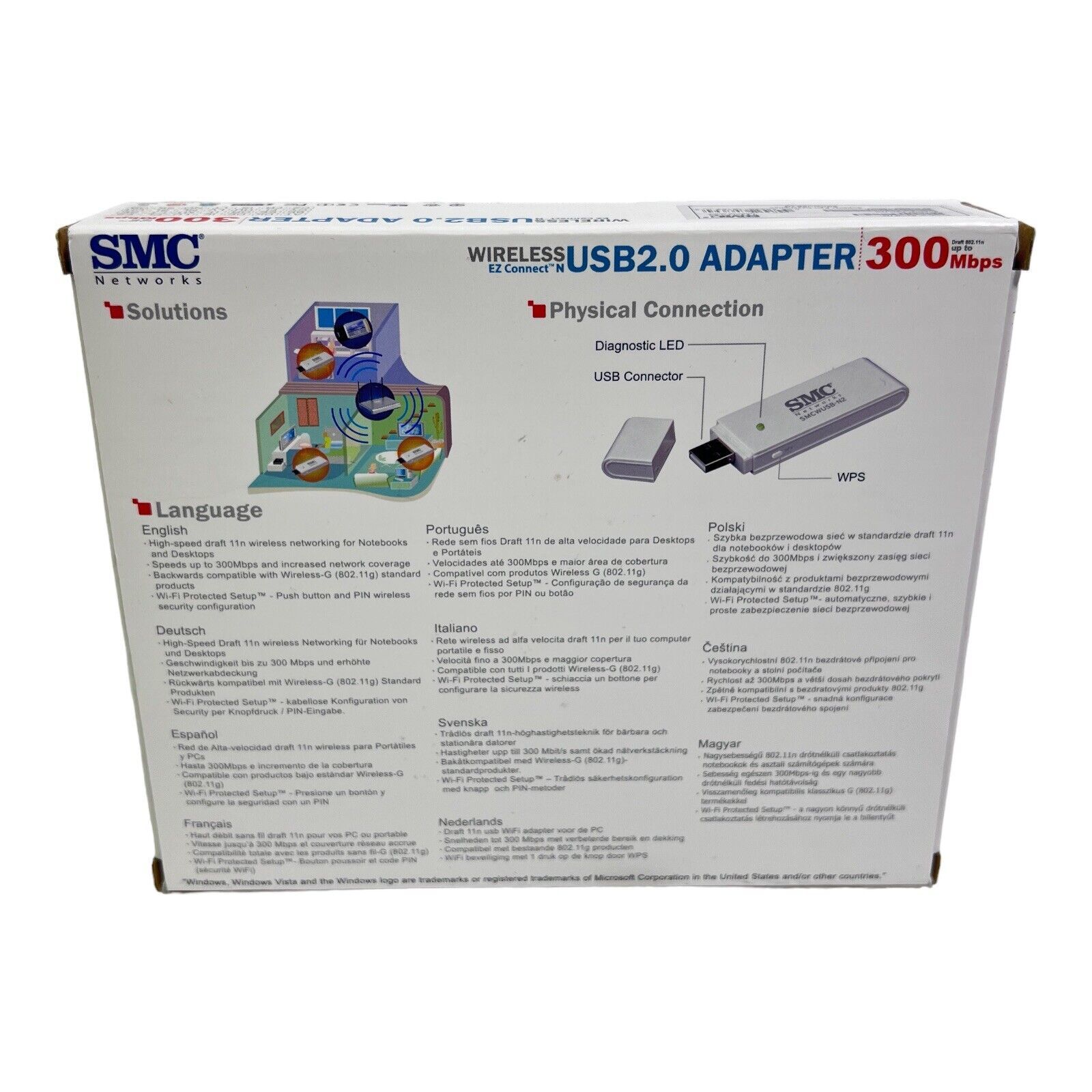 NEW SMC SMCWUSB-N2 Wireless USB Adapter -802.11n -300 Mbps -WPS - USB ...