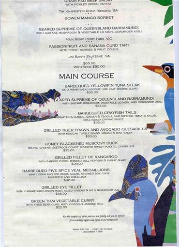 Planters Restaurant Menu Hayman Island Great Barrier Reef Australia ...