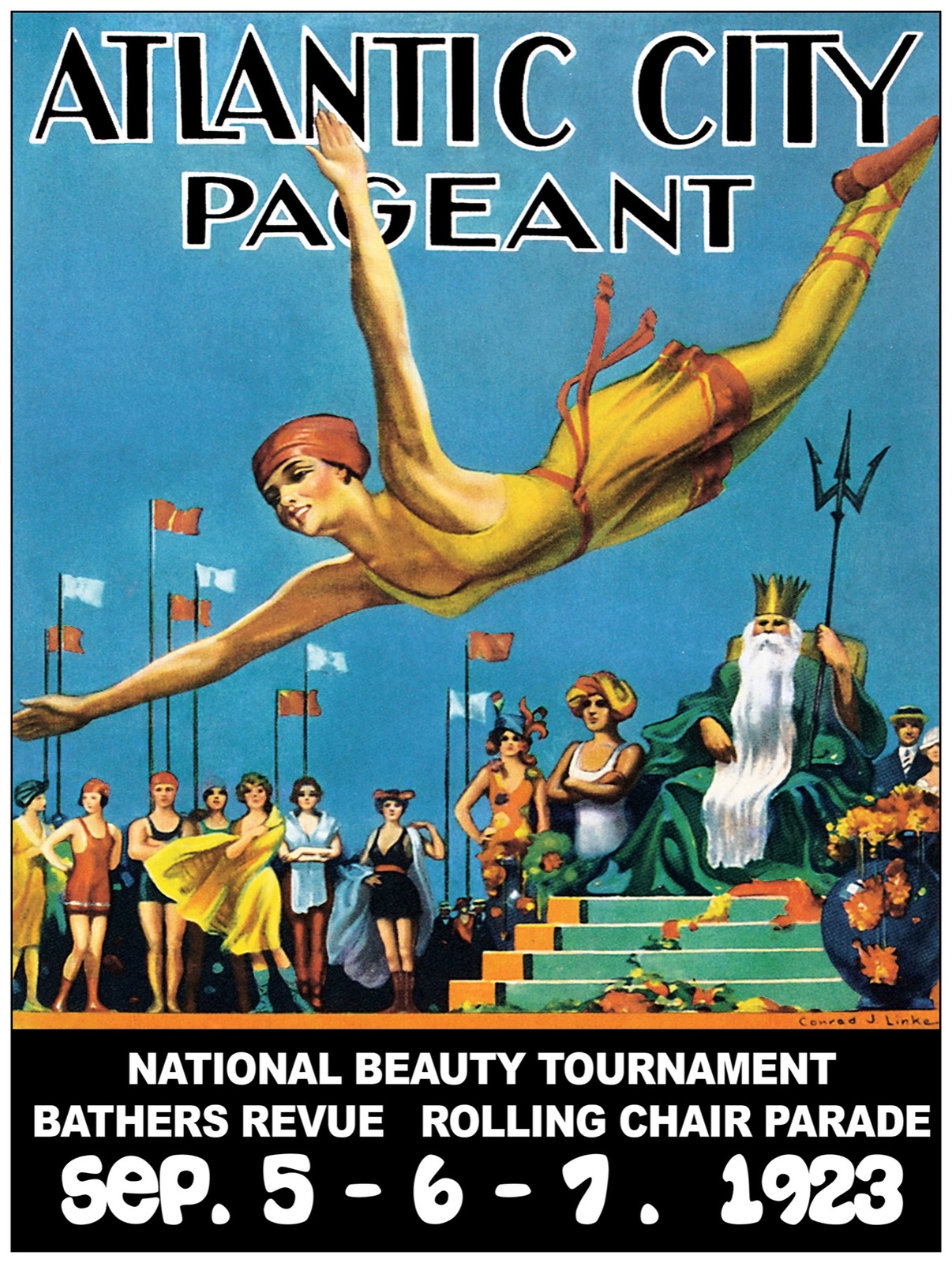 7842.Atlantic city pageant.woman in bathing suit diving.POSTER.art wall ...