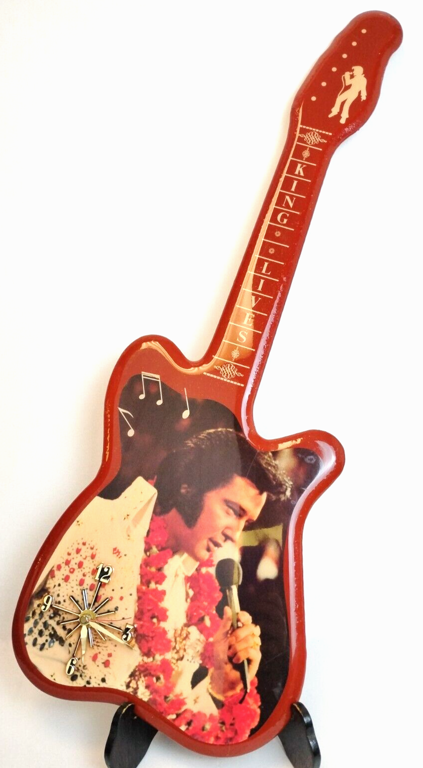 70s Hawaii Elvis Presley Red Lacquered Guitar Shape Clock 32" Resin ...