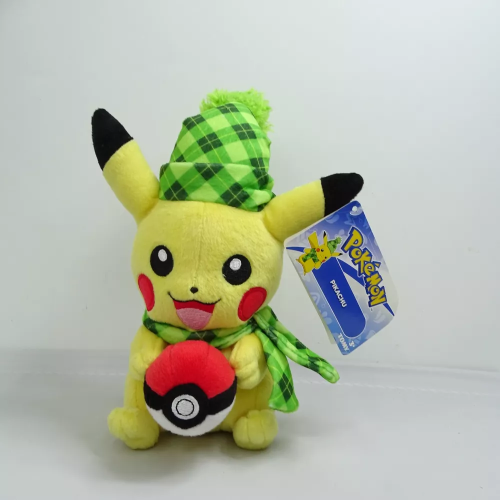 Pikachu Pokemon Green Plaid Santa Hat Plush 10 in Christmas New ...