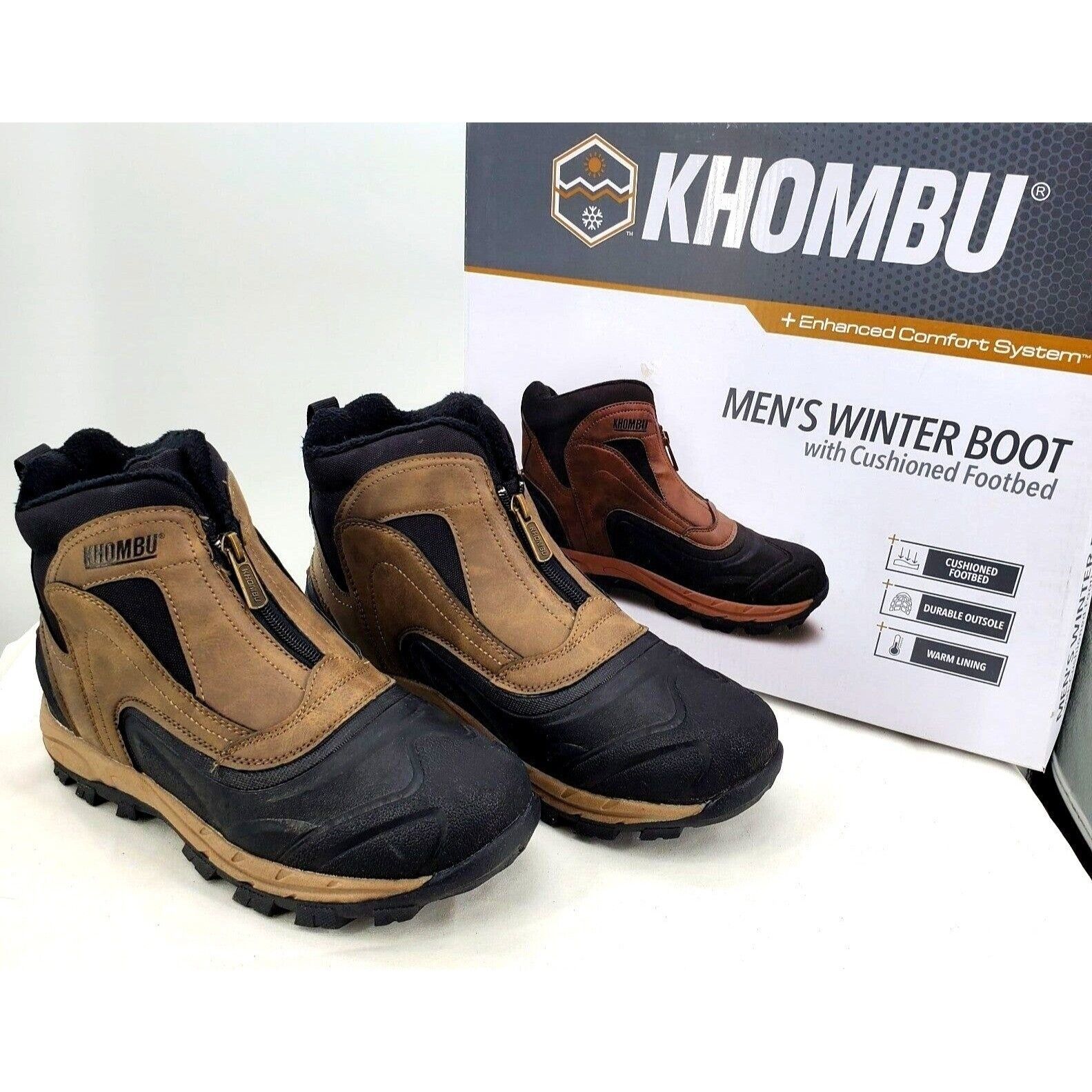KHOMBU Boots Men's 9 Outdoor Rugged Slip-on Zipper Front Winter Snow ...