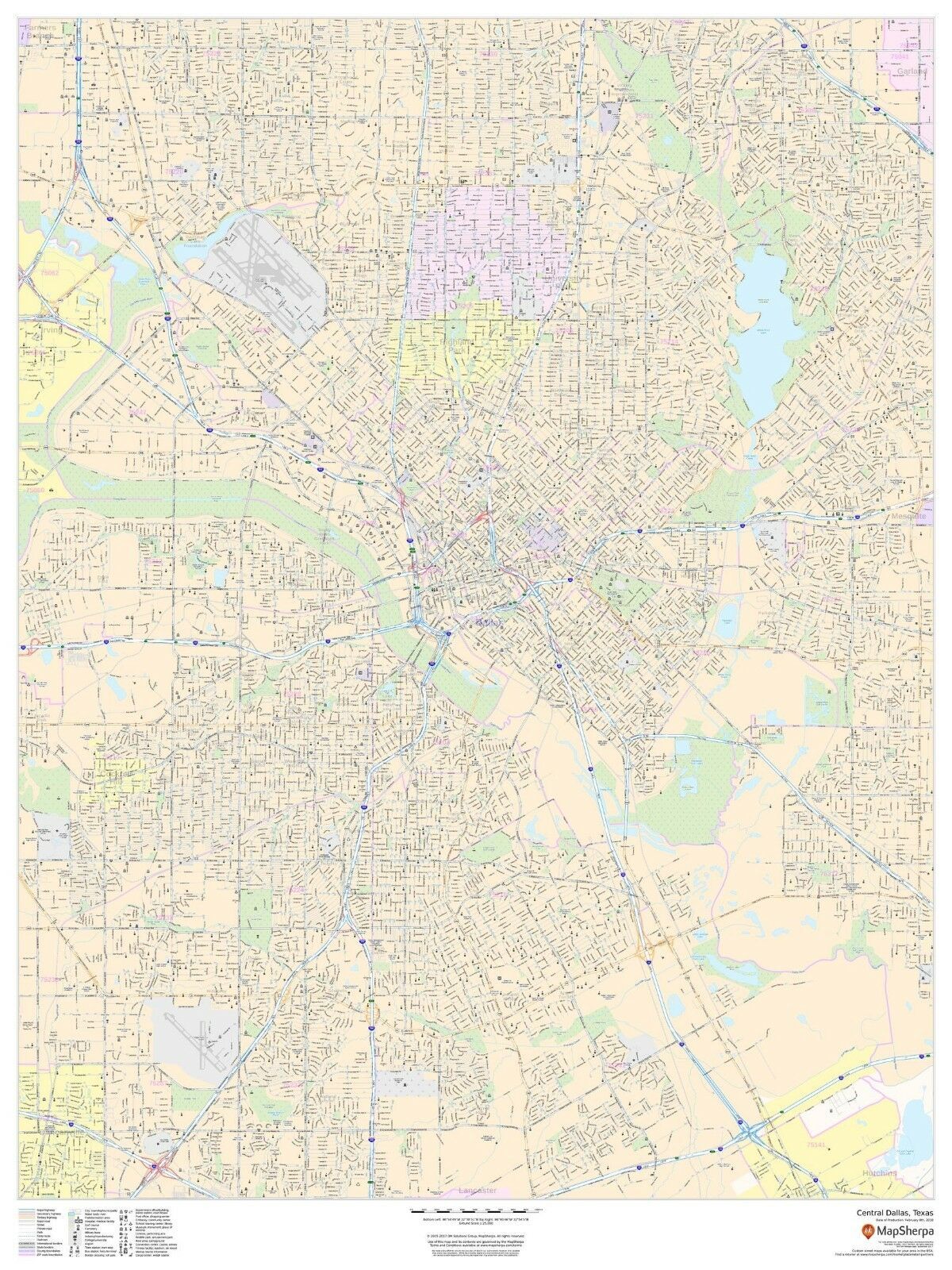 Central Dallas, Texas Laminated Wall Map (Portrait) (MSH) - Maps & Atlases