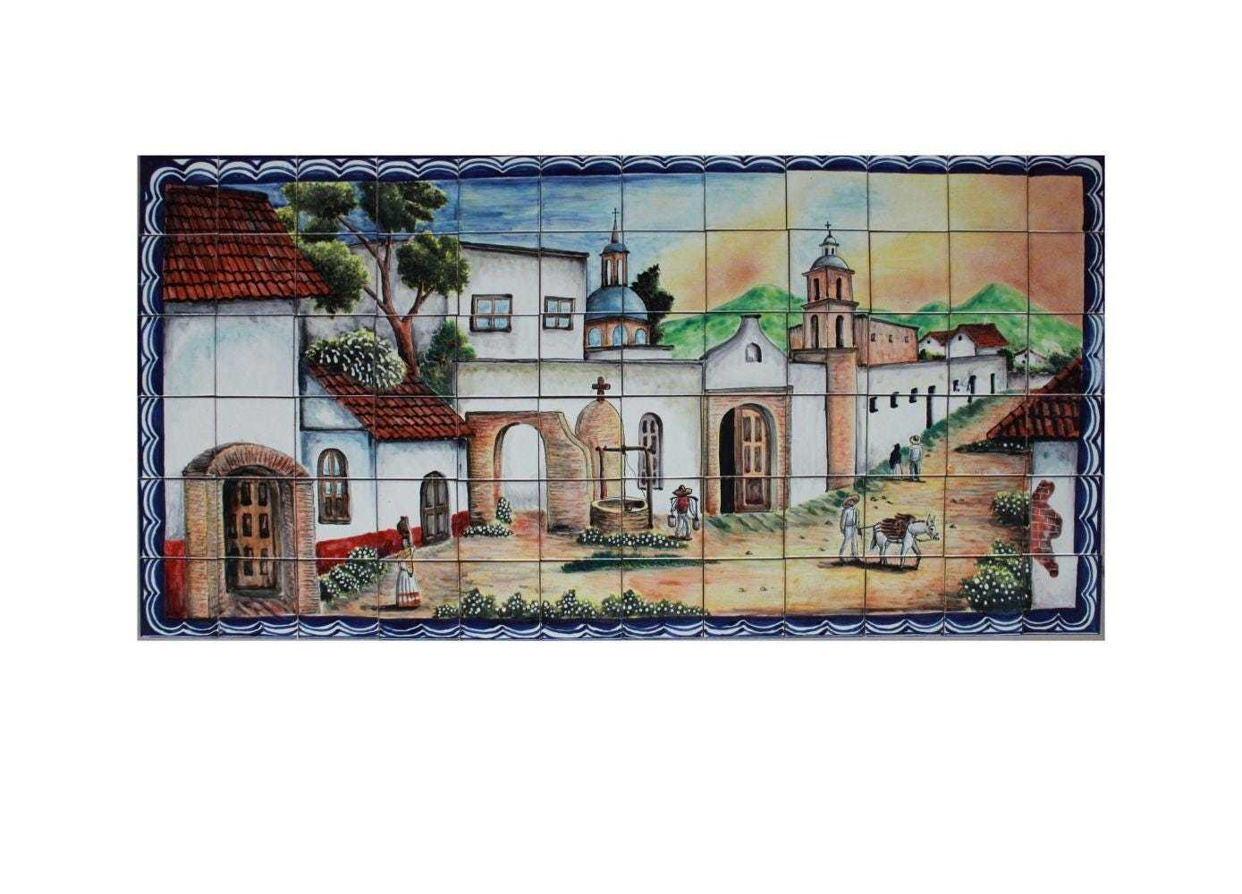 Mexican Talavera Mural HQ - Pueblo11 - - Floor & Wall Tiles
