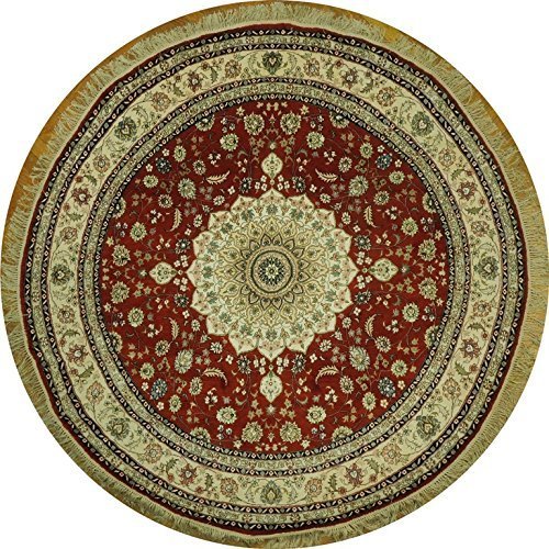 VIVID RED 6x6 Handmade QUALITY Silk TABRIZ Round Rug - Home Décor